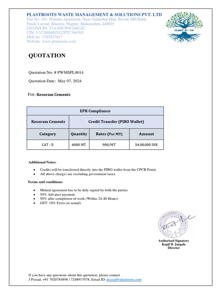 Quotation Kesoram Cements | PDF