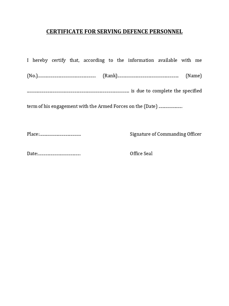 Defence Personnel Certificate Template | PDF | Finance & Money Management