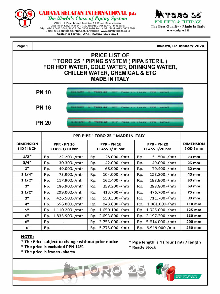 PRICELIST TORO 2024 | PDF
