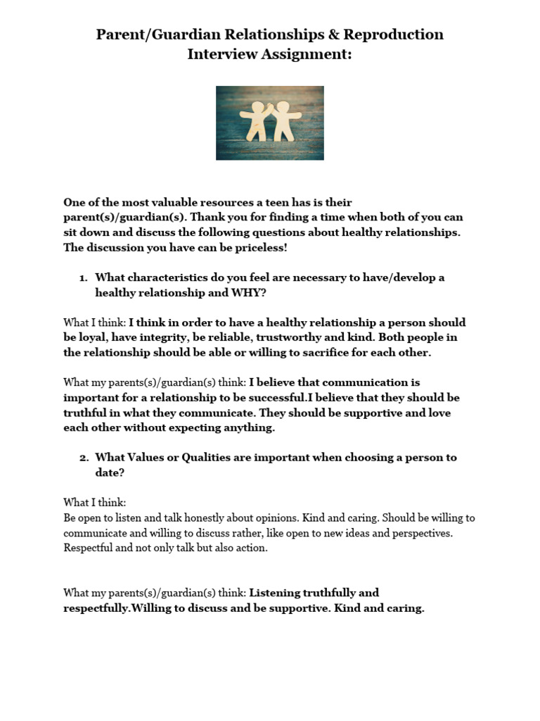 Relationships & Reproduction Parent - Guardian Interview Assignment ...