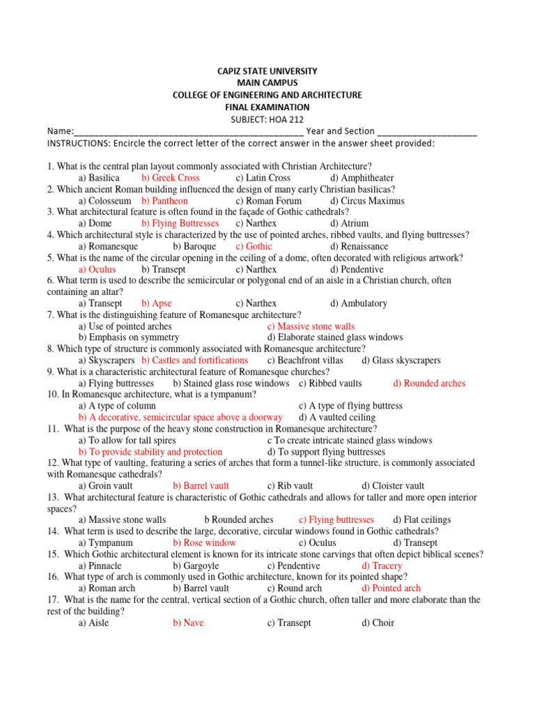 Hoa 212 Finals Question Bank 2 Red | PDF | Gothic Architecture | Vault (Architecture)