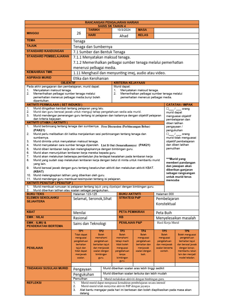 M26 RPH Sains THN 4 2024-2025 by Cikgu Gorgeous | PDF