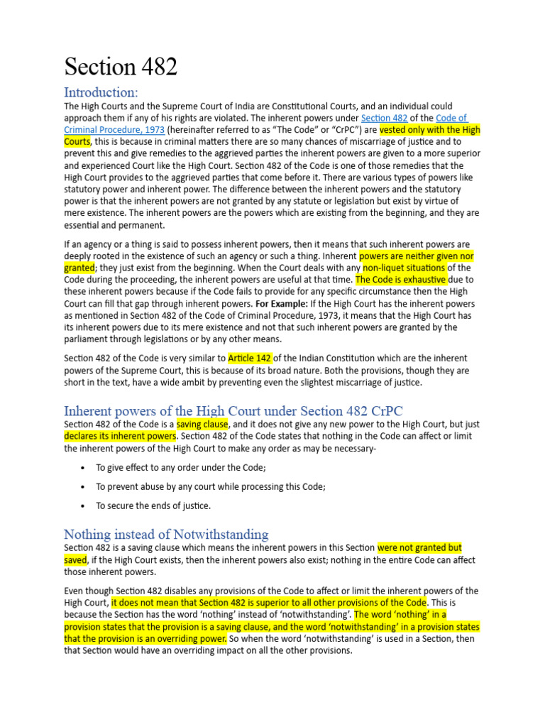 Section 482 | PDF | High Court Of Australia | Supreme Court Of India