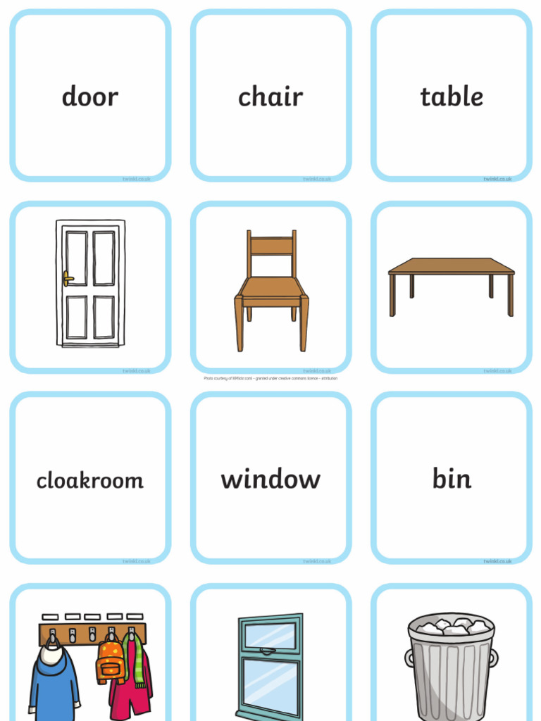 Classroom Objects Vocabulary Matching Cards | PDF