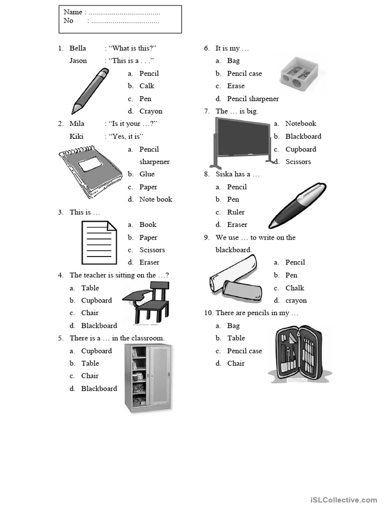 Things in The Classroom Worksheet | PDF | Pencil | Conservation And ...