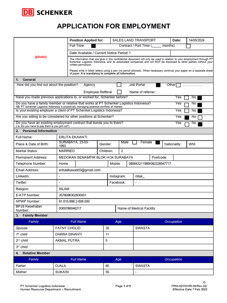 FRM-02_WI_HR-04_Rev.02 Application for Employment_2023208 | Download Free PDF | Justice | Crime ...