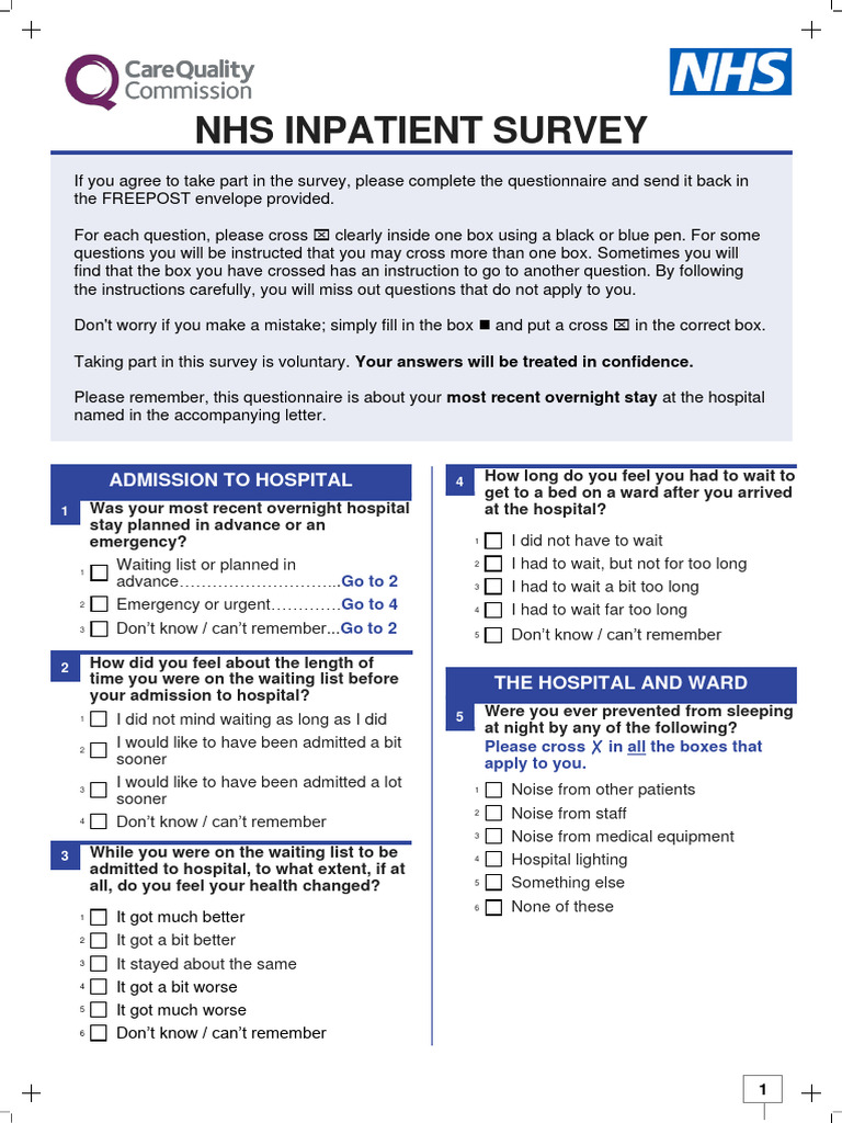Patient Experience Questionnaire | PDF | Hospital | Nursing