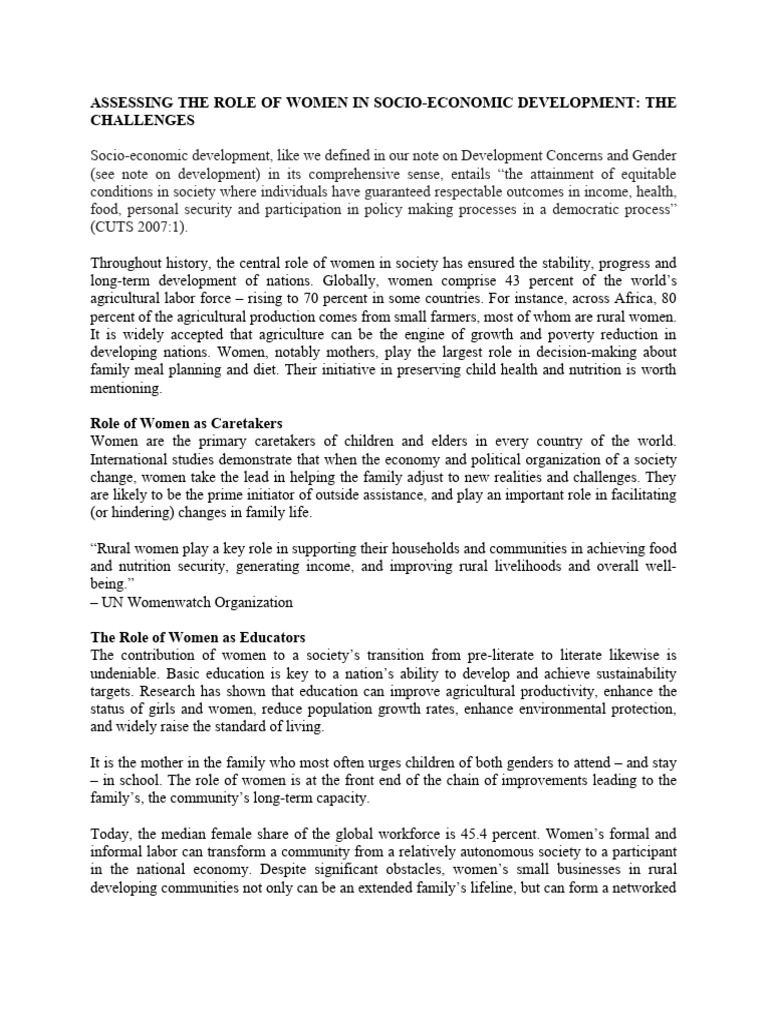 Women’s Role in Economic Development | PDF | Economic Inequality ...