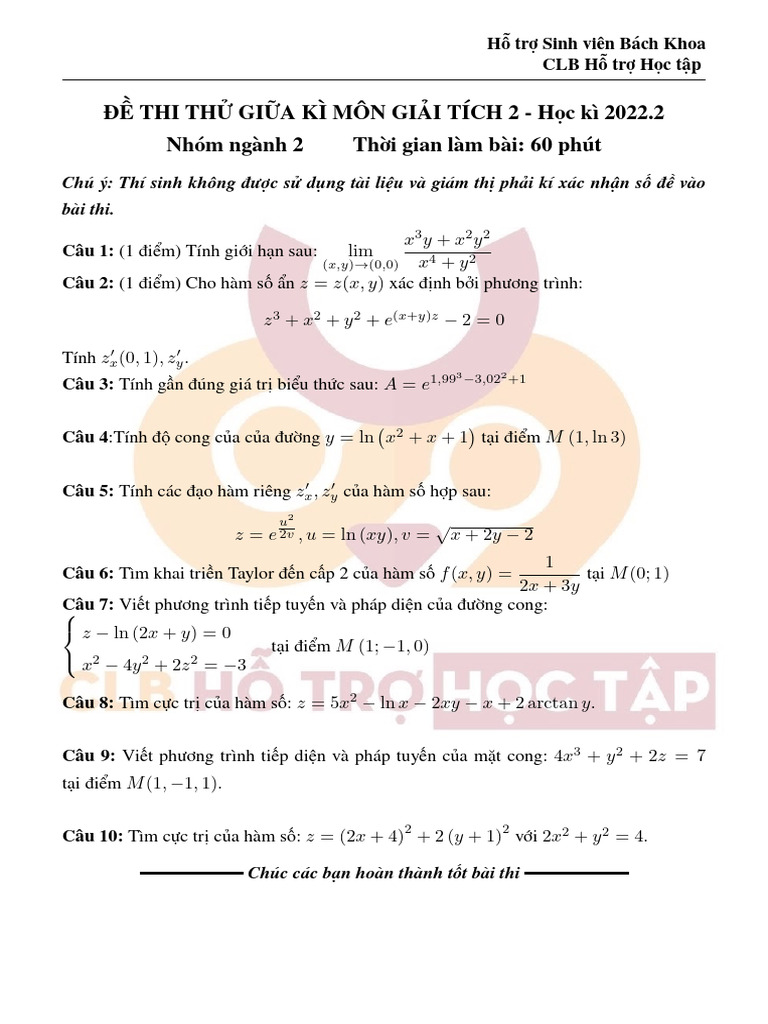 ĐỀ THI THỬ GK 2022 | PDF