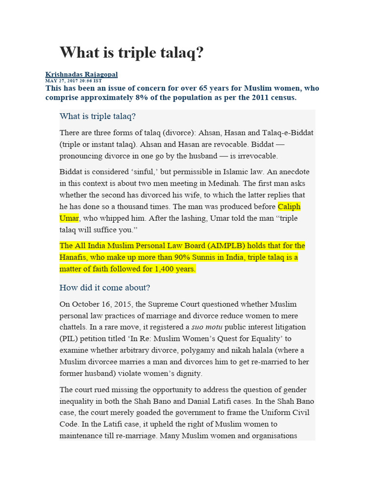What Is Triple Talaq (Hindu) | PDF | Women In Islam | Justice