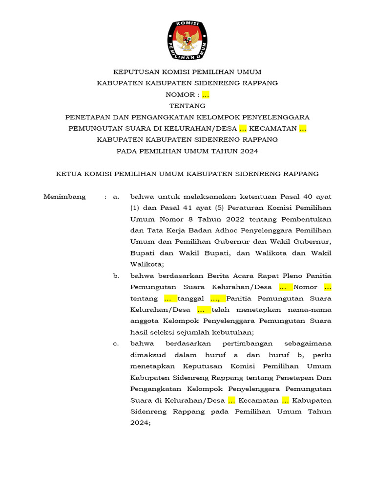 Format SK PPS (Pengangkatan KPPS) | PDF