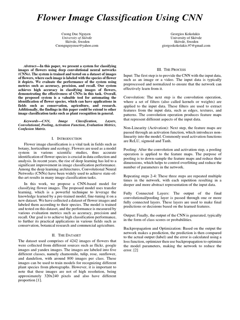 Flower Image Classification Using Cnn Pdf Sensitivity And