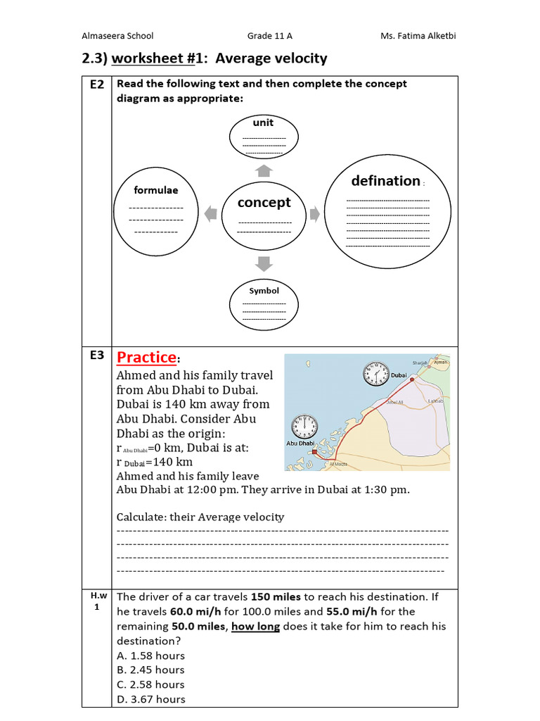 Worksheet 2 - Avergae Velcosity | PDF | Velocity