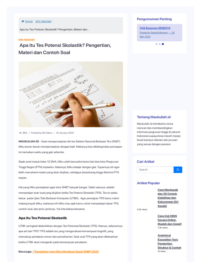 Apa Itu Tes Potensi Skolastik? Pengertian, Materi Dan Contoh Soal | PDF