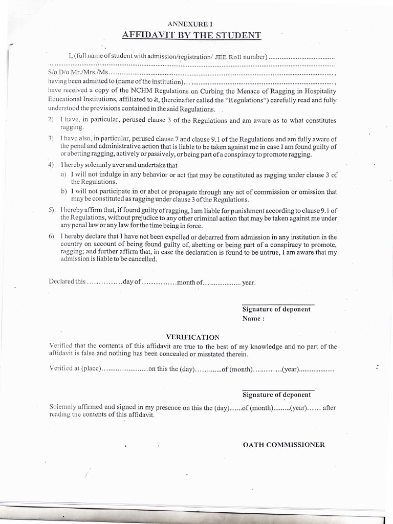 Anti Ragging Affidavit For Students | PDF | Affidavit | Legal Procedure