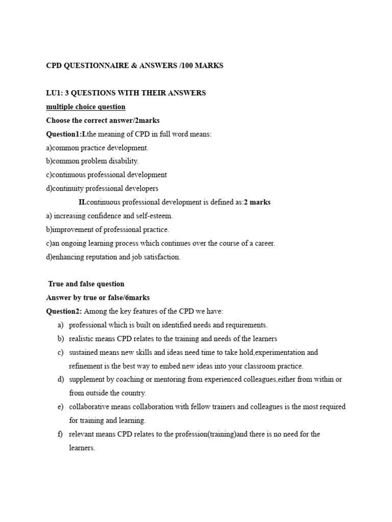 CPD Questions by Lu | PDF | Learning | Professional Development