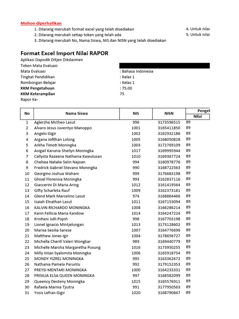Panduan Format Excel Nilai RAPOR | PDF