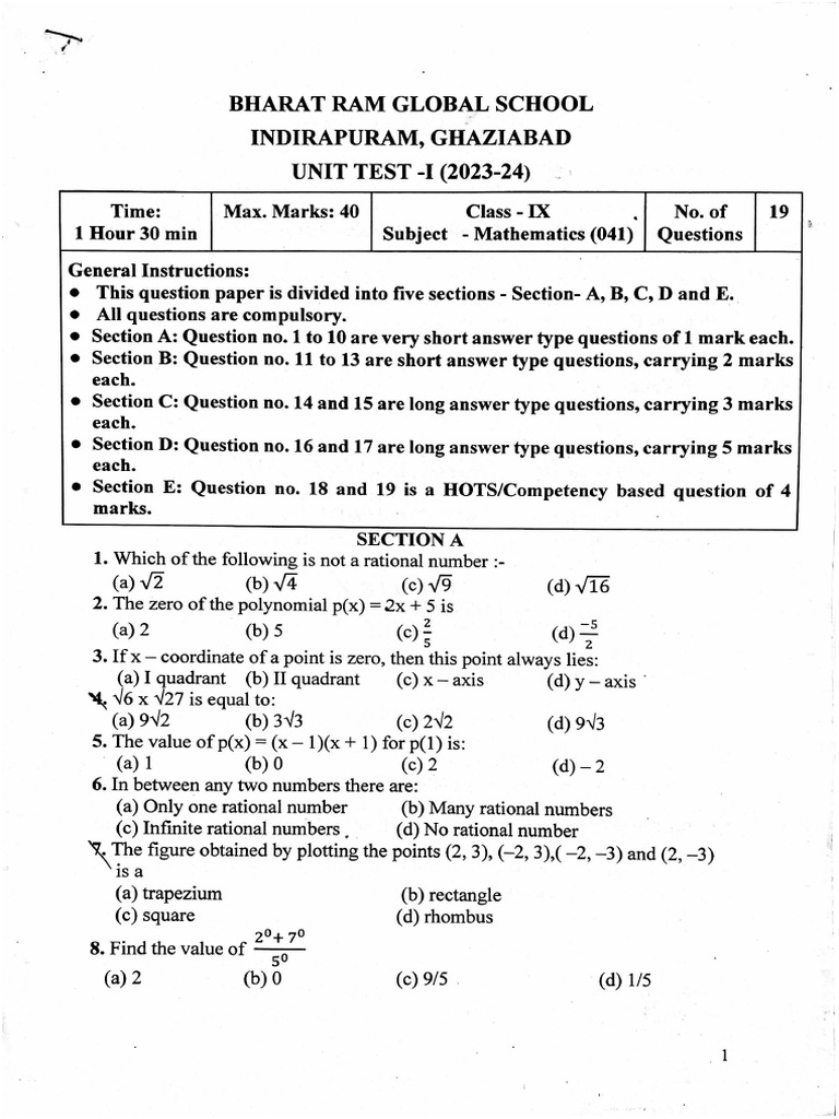 Math UT-1 Paper - 16-Feb-2024 - 10-13 PM | PDF