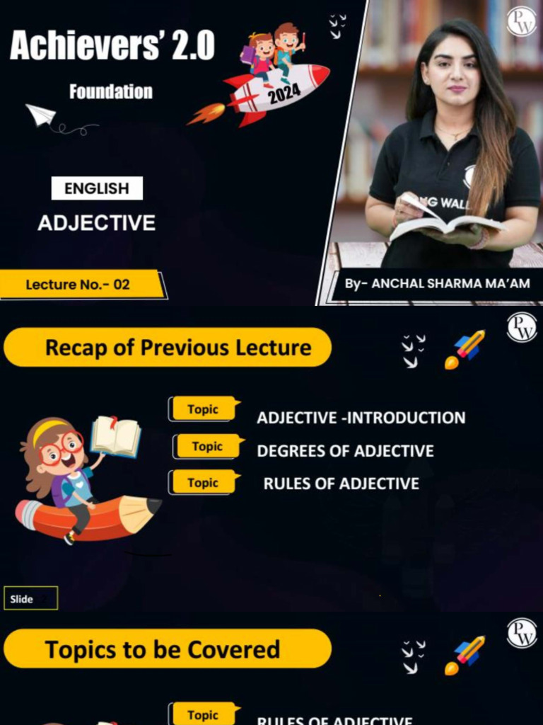 Adjective 02 - Class Notes - Achievers 2.0 SBI PO - Clerk | PDF