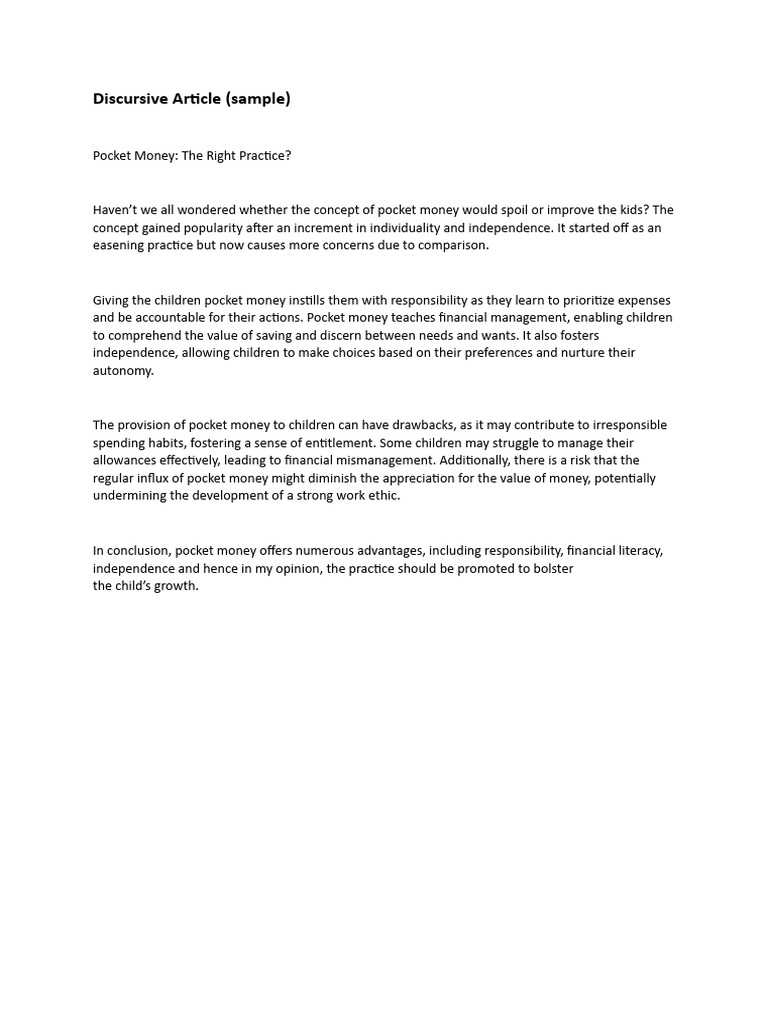 Benefits and Risks of Pocket Money | PDF