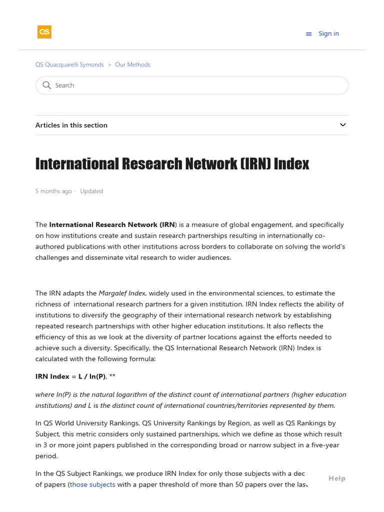 International Research Network (IRN) Index - QS Quacquarelli Symonds ...