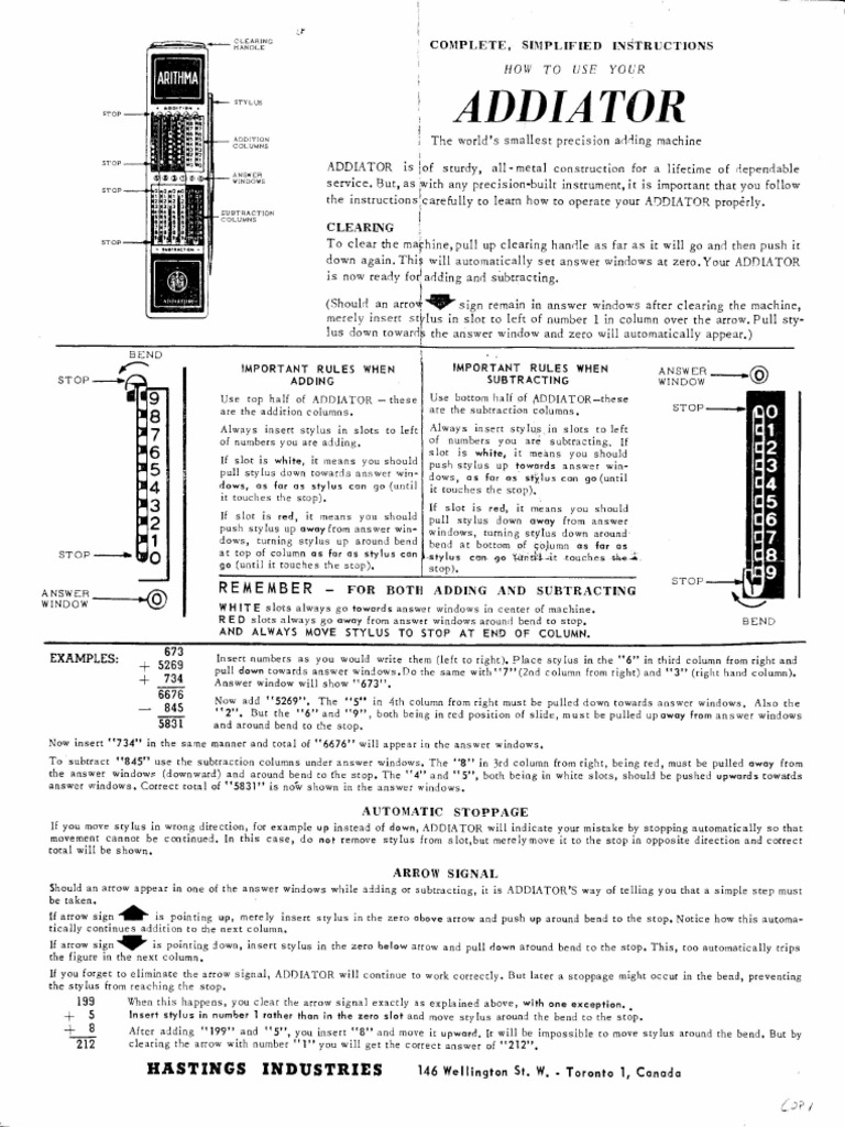 M174 Addiator InstructionSheet | PDF