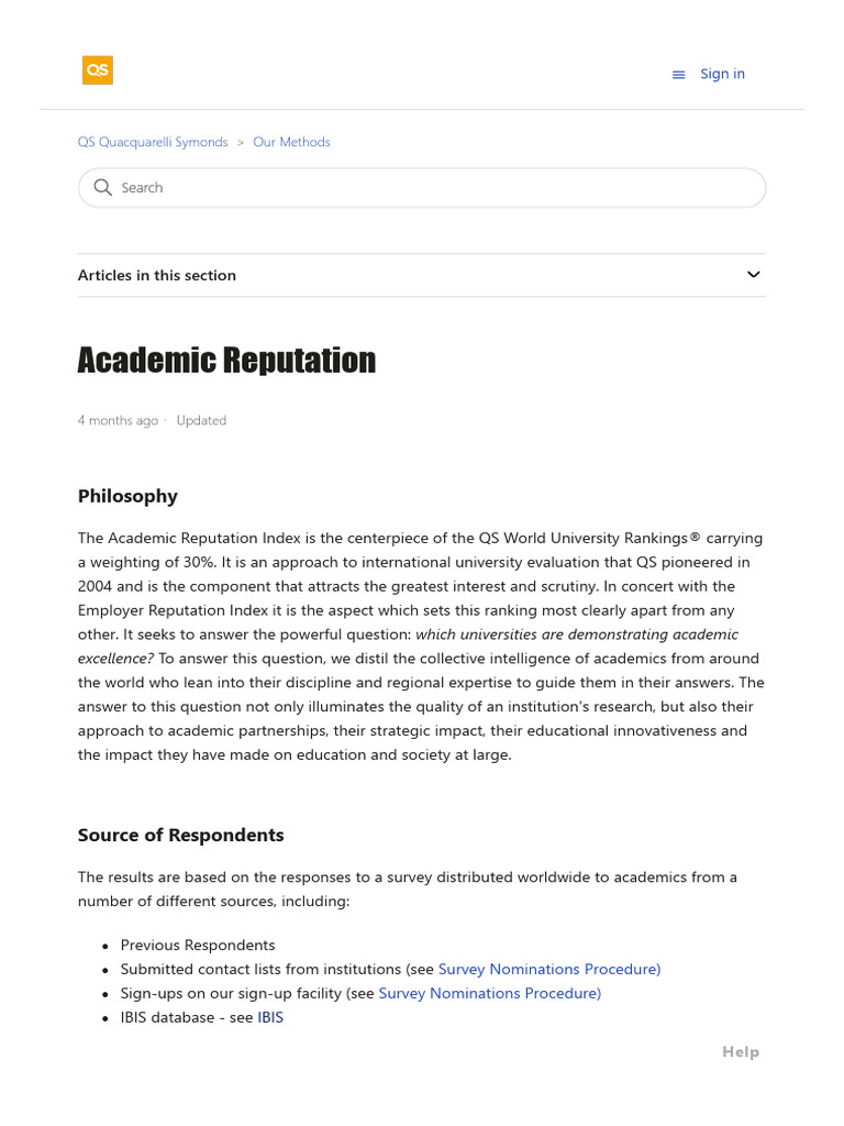 Academic Reputation - QS Quacquarelli Symonds | PDF | Master Of ...