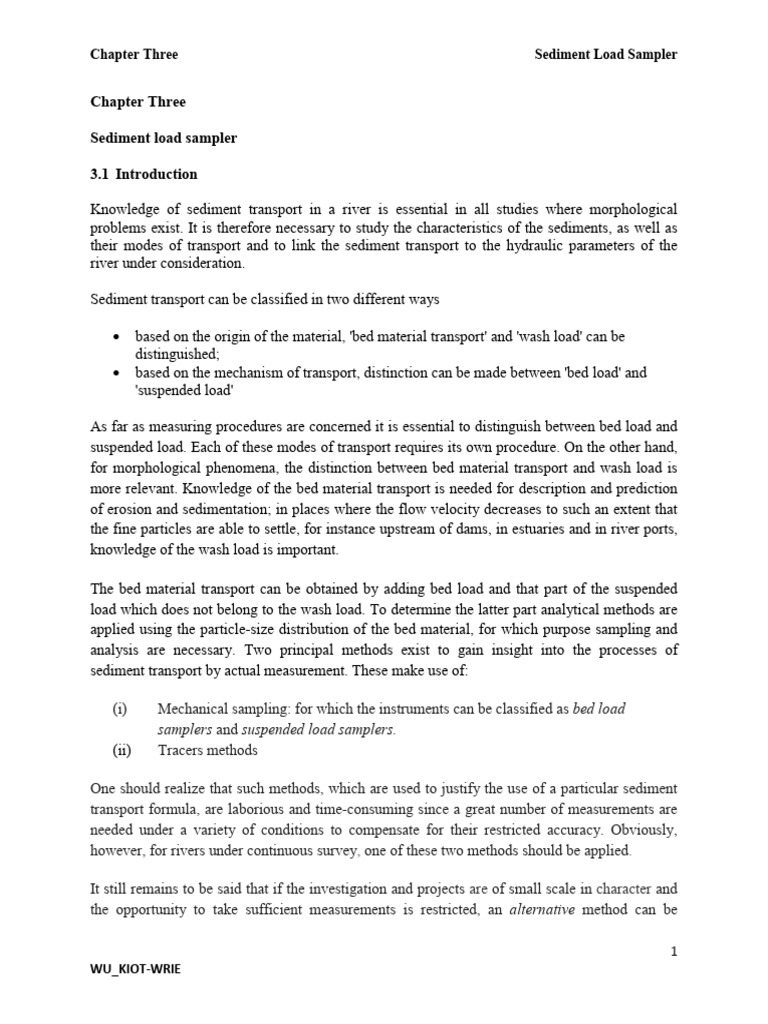 Lecturenote - 192015284chapter Three - Sediment Load Sampler | PDF ...