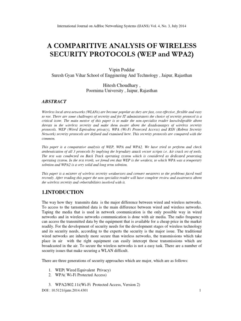 A Comparitive Analysis of Wireless Security Protocols (WEP and WPA2 ...