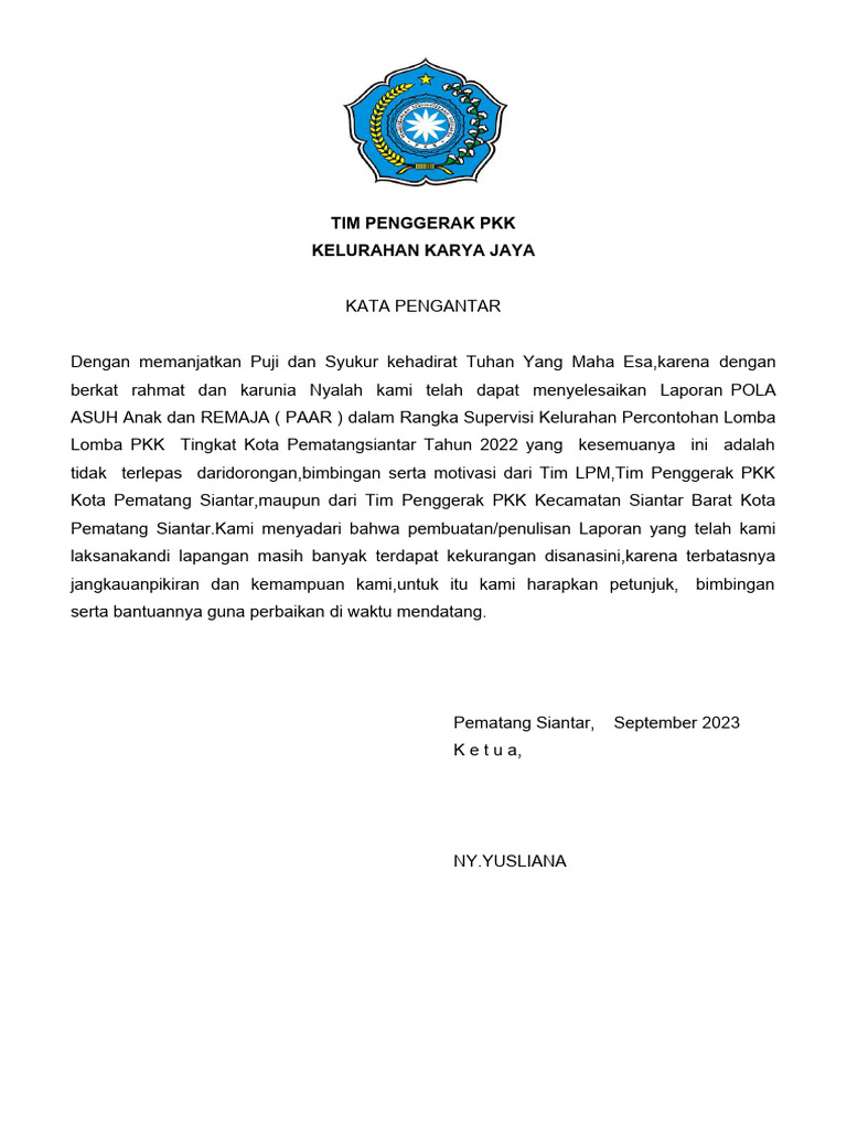 Laporan UP2K PKK Karya Jaya 2022 | PDF