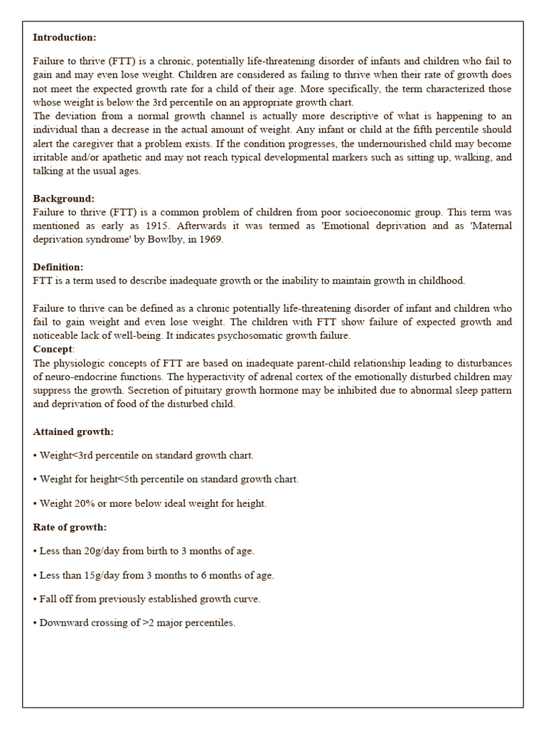 FTT, Malnutrition | PDF | Medical Specialties | Diseases And Disorders