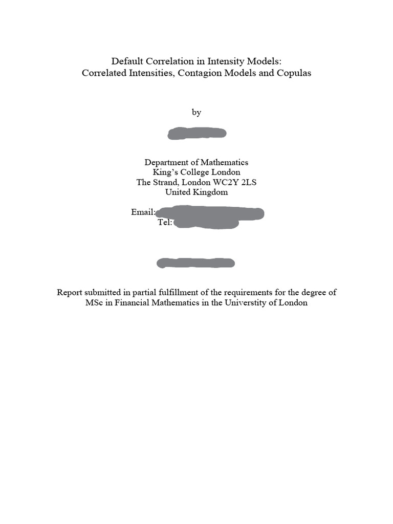 Sample 3 Default Correlation in Intensity Models Correlated Intensities ...