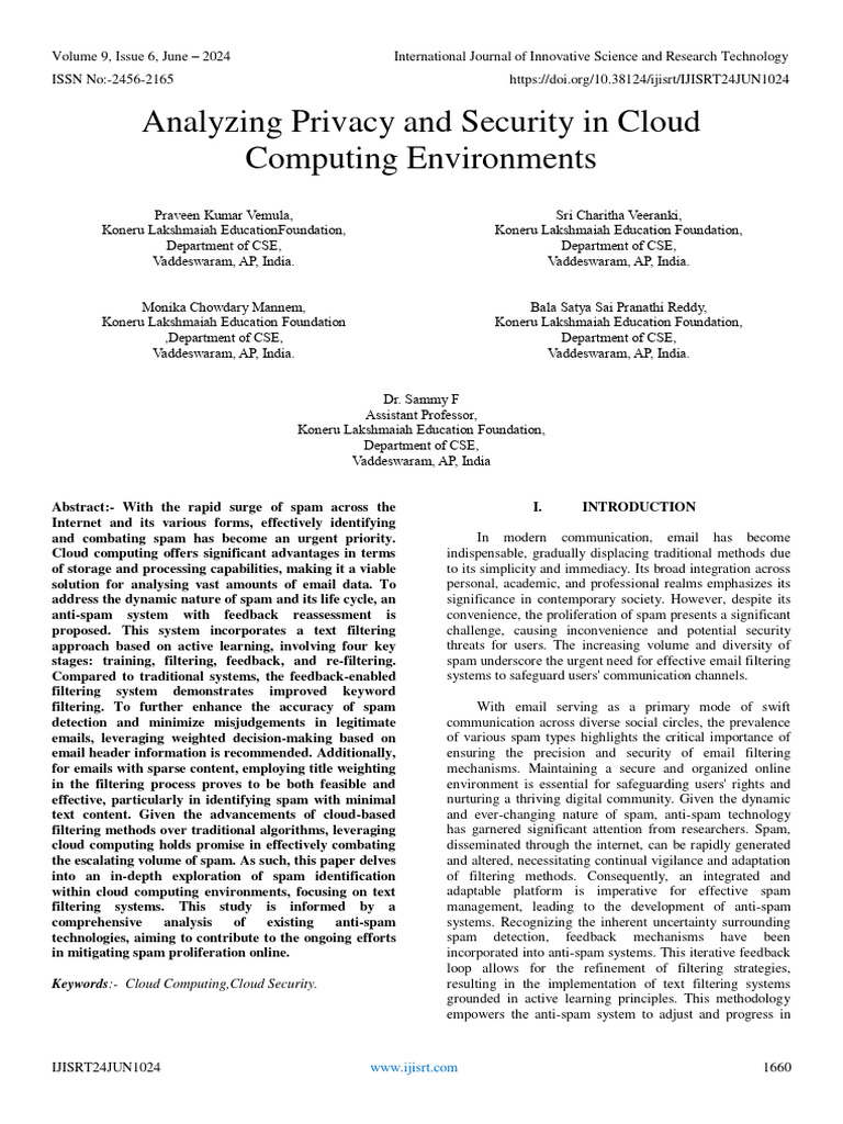 Analyzing Privacy and Security in Cloud Computing Environments | PDF | Email Spam | Spamming