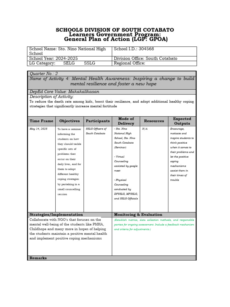 LGP Gpoa Mental Health Awareness | PDF | Mental Health | Psychological ...