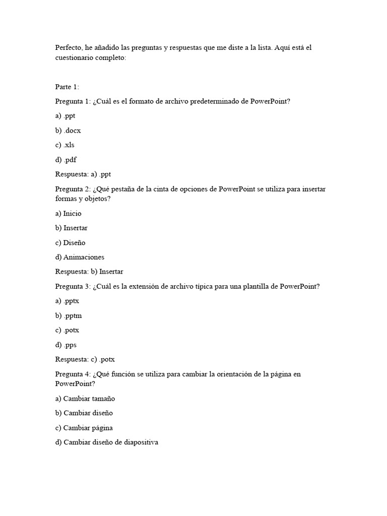20 preguntas y respuestas de cuestionarios en PowerPoint | PDF | Microsoft PowerPoint | Informática