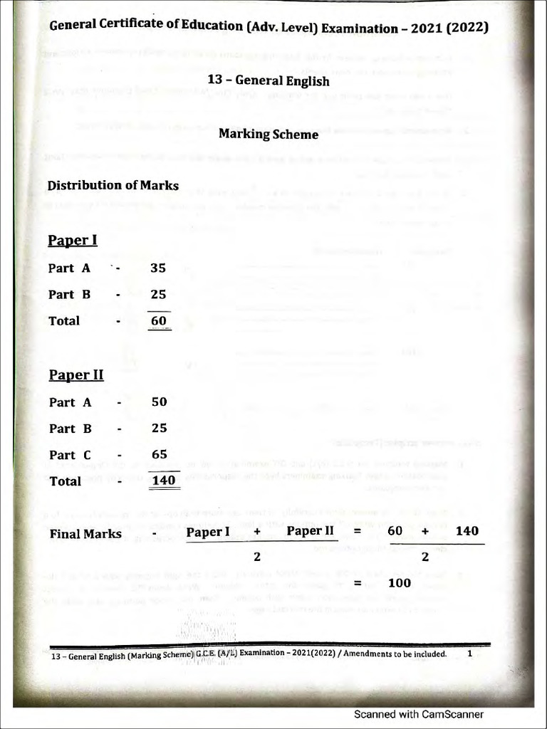 2021 AL General English Marking Scheme 1 | PDF
