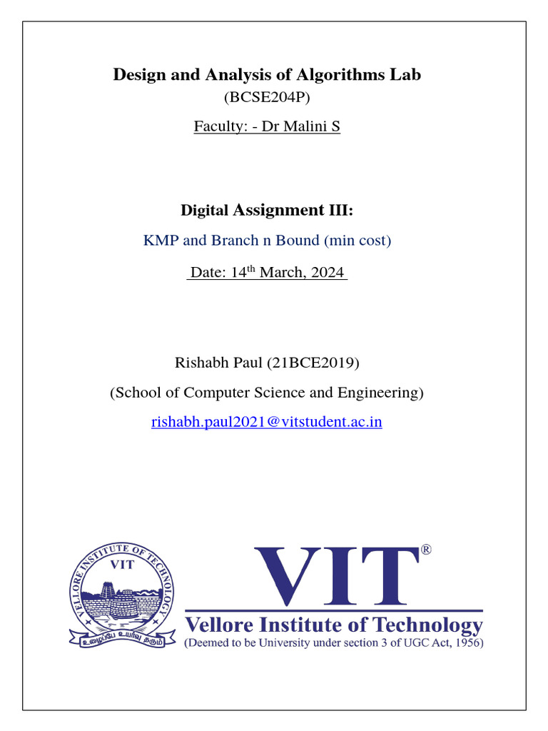 Design And Analysis Of Algorithms Lab 3 Pdf Mathematical Logic String Computer Science