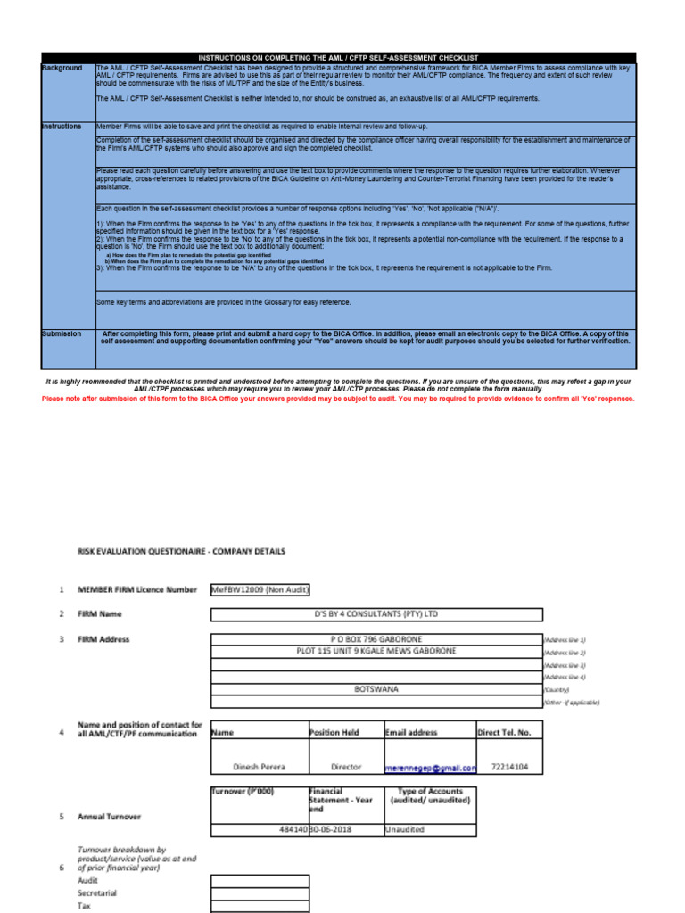 Aml Self - Assessment - Checklist For Member Firms Final | PDF ...