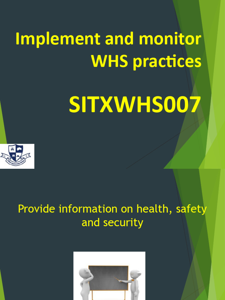 SITXWHS007 - PPT Implement and Monitor WHS Pracrices v1.1 | PDF ...