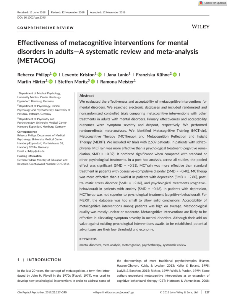 Philipp Et Al. 2018 | PDF | Metacognition | Cognitive Behavioral Therapy
