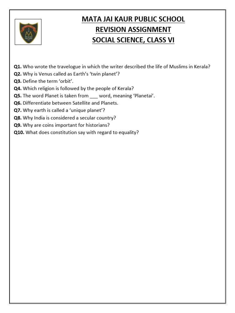 Revision Assignment Class Vi | PDF