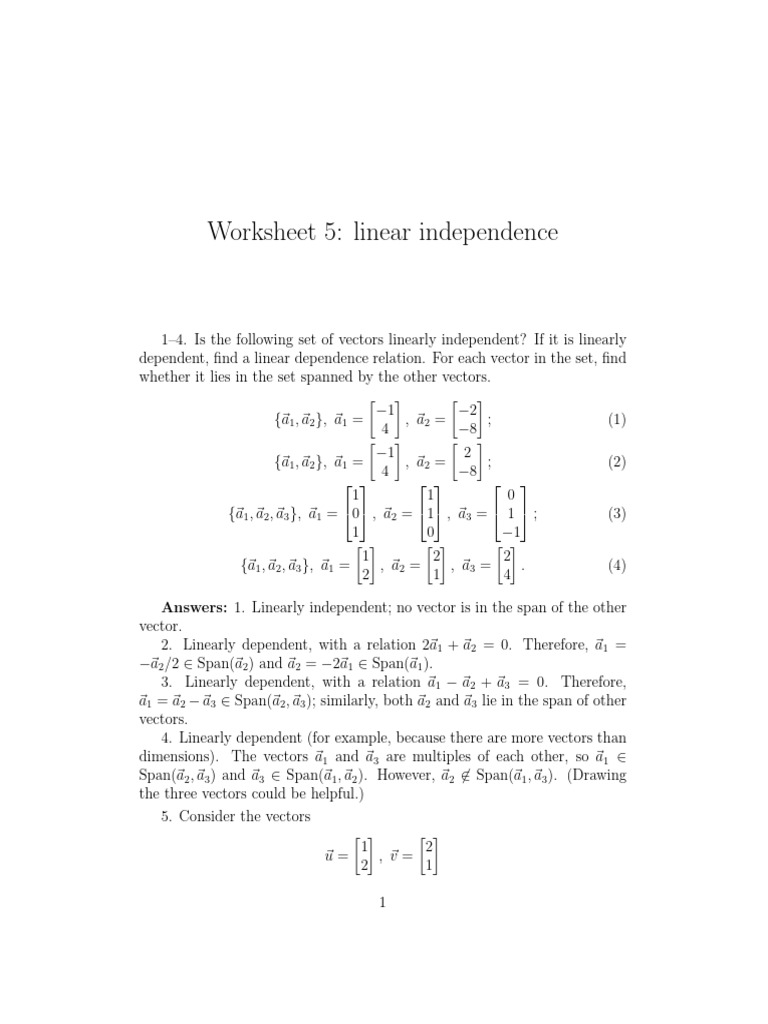 ws5 - Linear Independence | PDF | Applied Mathematics | Mathematical Physics