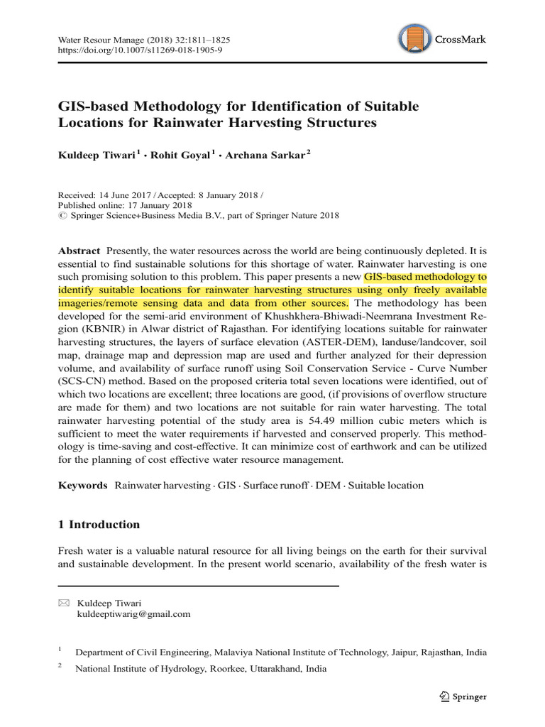 GIS-based Methodology For Identification of Suitable Locations For Rainwater Harvesting ...