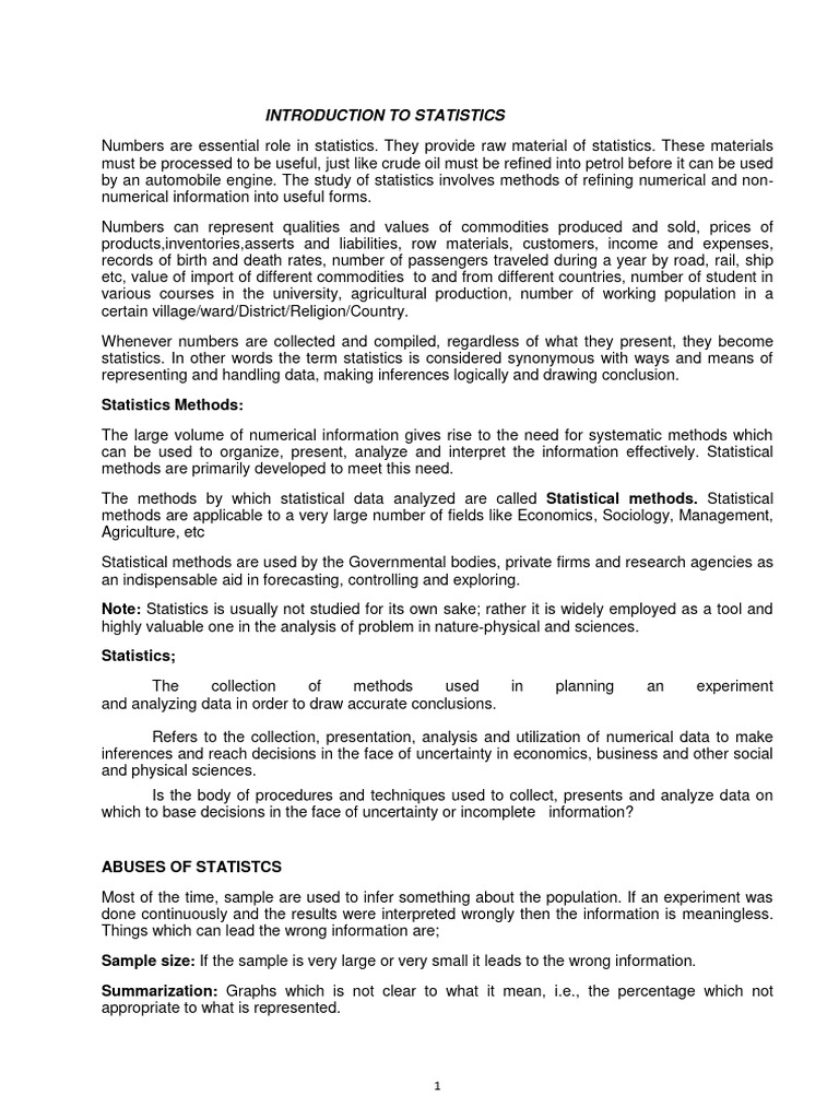 Introductory Statistics Notes | PDF | Level Of Measurement | Sampling ...