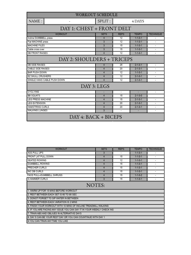 4-Day Workout Schedule for Strength | PDF | Weight | Management Of Obesity