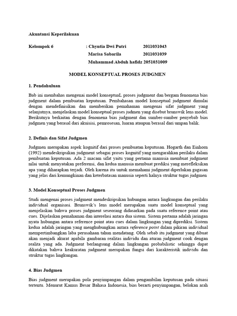 Kelompok 6 - Model Konseptual Proses Judgmen | PDF | Karier & Perkembangan | Pengembangan Diri