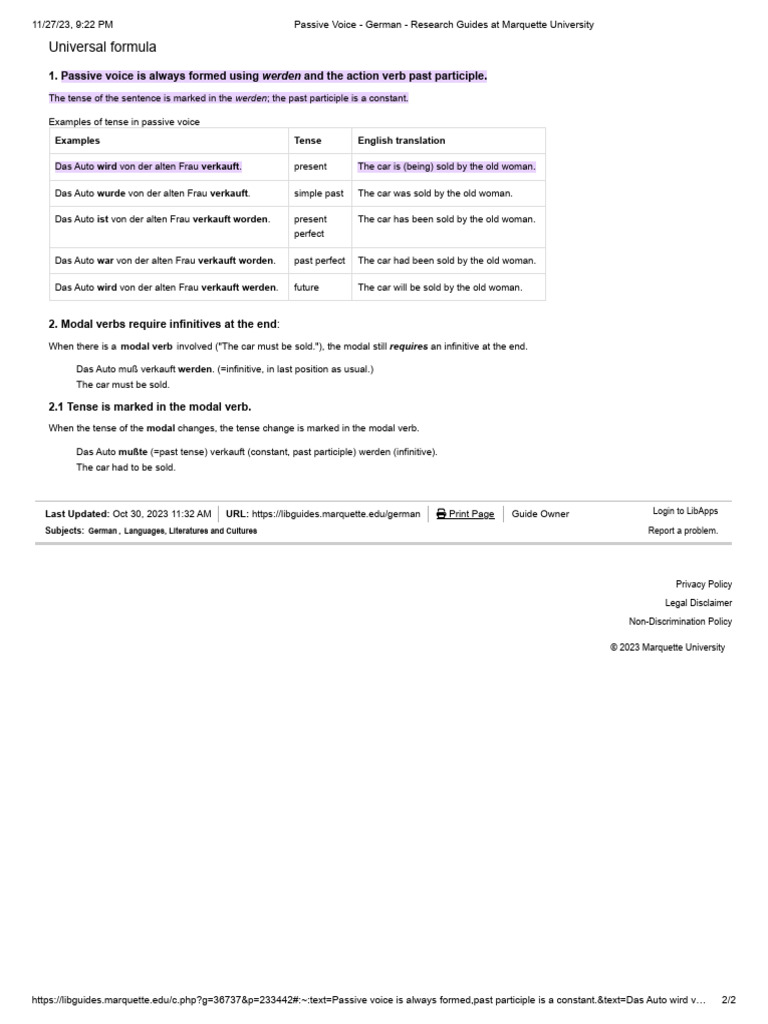 Passive Voice - German | PDF | Grammatical Tense | Verb