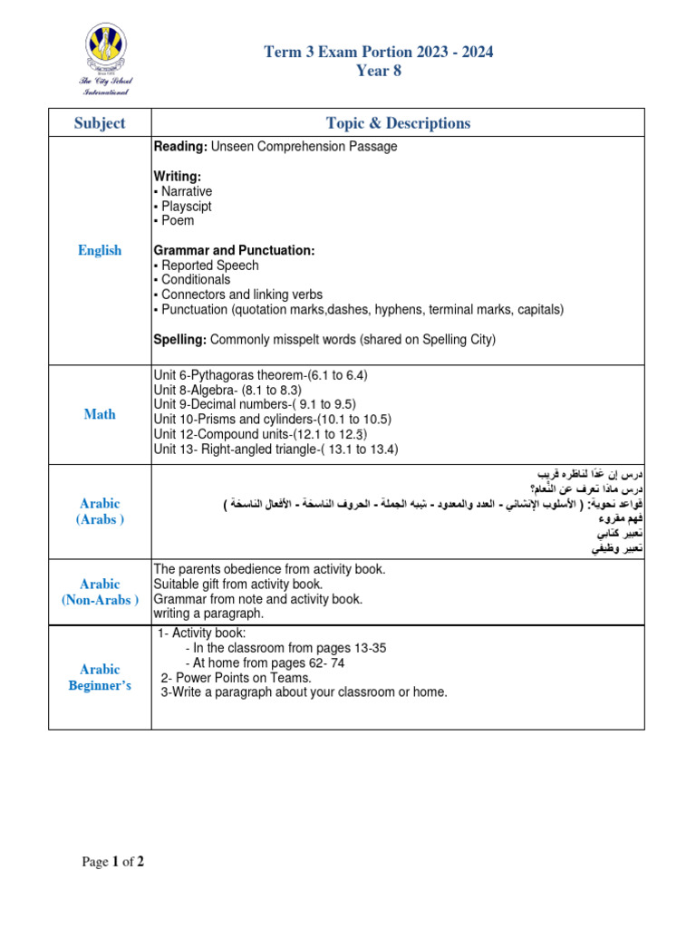 ExamPortion Term3 Year8 20223-2024 | PDF | Linguistics