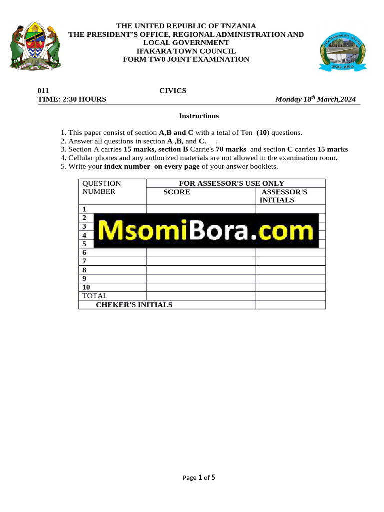 Civics Form Two - 094317 | PDF