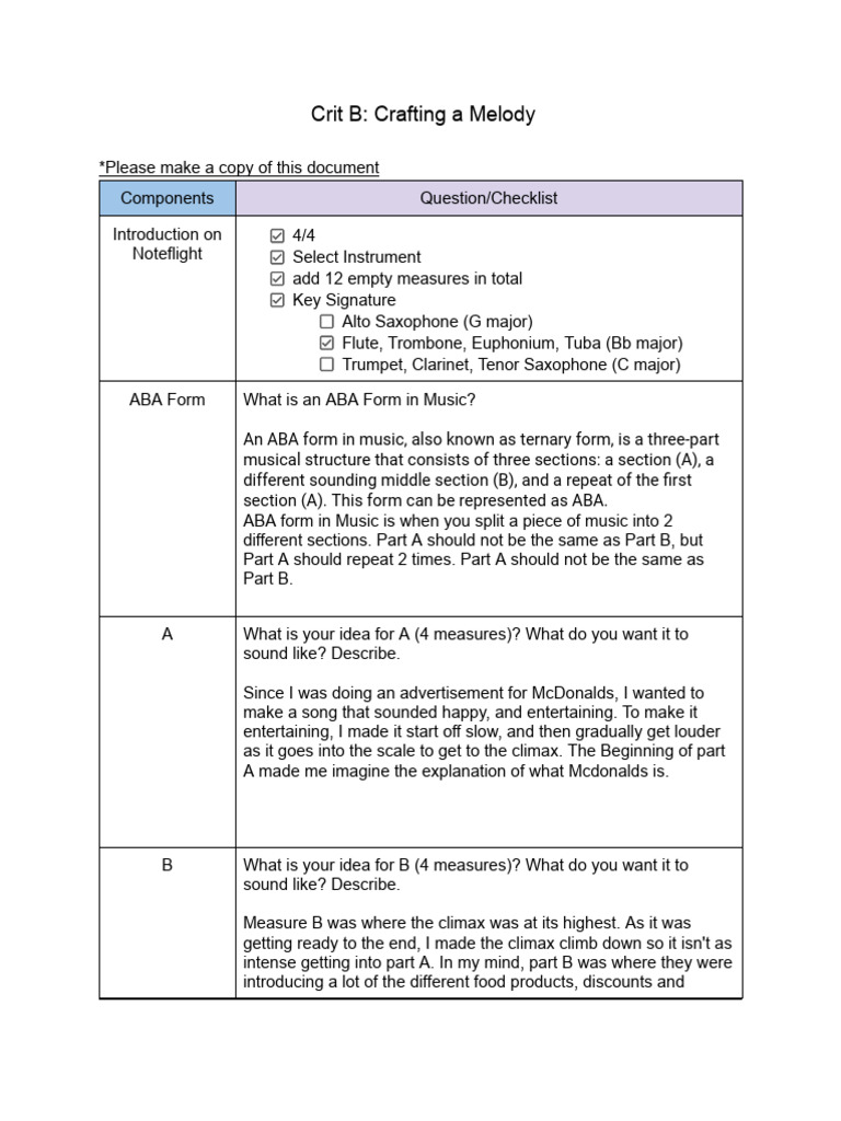 Crit B - Crafting A Melody | PDF | Saxophone | Aerophones